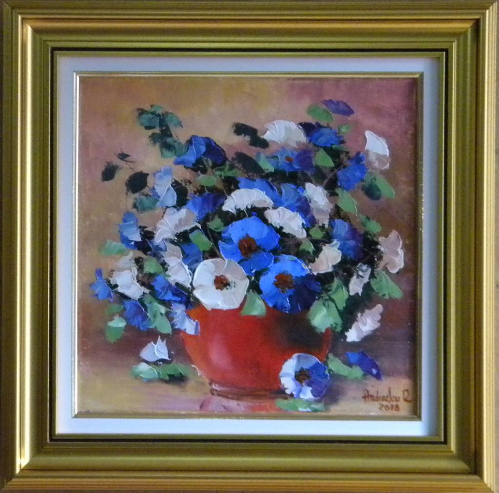 FLORI IN BOL ROSU. Tablou de Andreescu Razvan