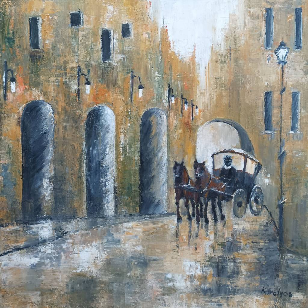 O trasura pe strada. Tablou de Karalyos Maria