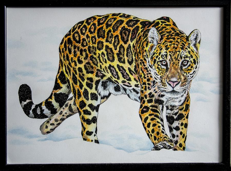Leopard pe zapada. Tablou de Alexandra Larina