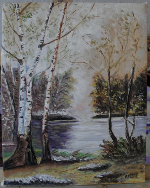 Lac cu mesteceni. Tablou de Balint Bogdan