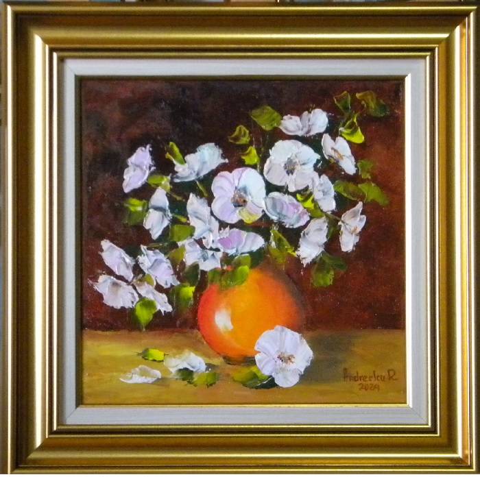 FLORI ALBE IN VAZA. Tablou de Andreescu Razvan