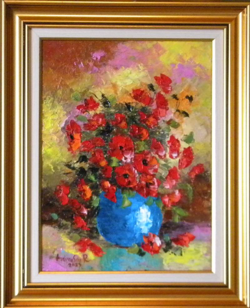 FLORI ROSII IN VAZA. Tablou de Andreescu Razvan