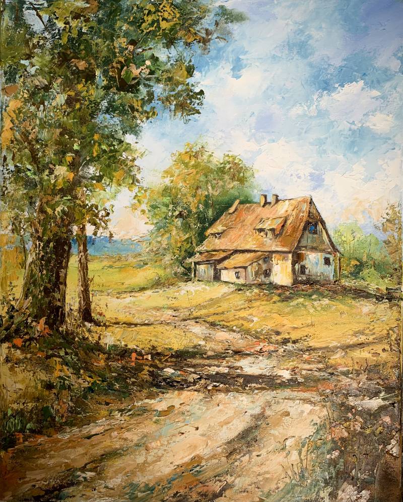 Peisaj de vara cu casa veche. Tablou de Marian Ionescu