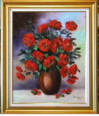 TRANDAFIRI ROSII IN VAZA 4. Tablou de Andreescu Razvan